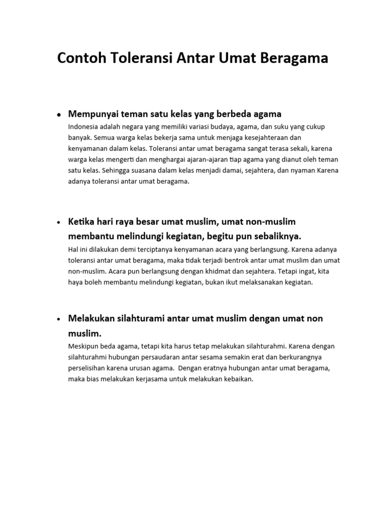 Contoh Toleransi Antar Umat Beragama | PDF