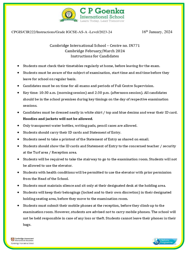 CPGIS_CIR222_INSTRUCTION_GRADE IGCSE AS & A LEVEL 2023-24 | PDF