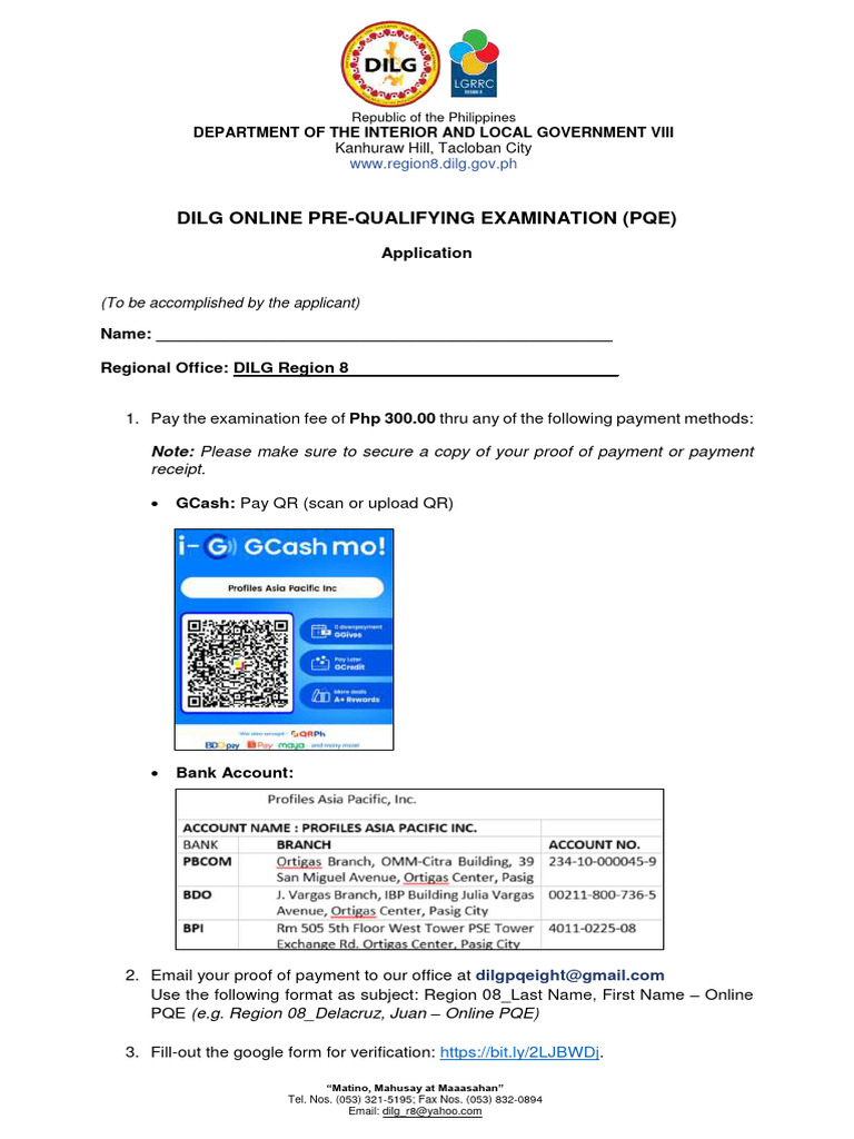 DILG RO 8 - PQE Application Form | PDF