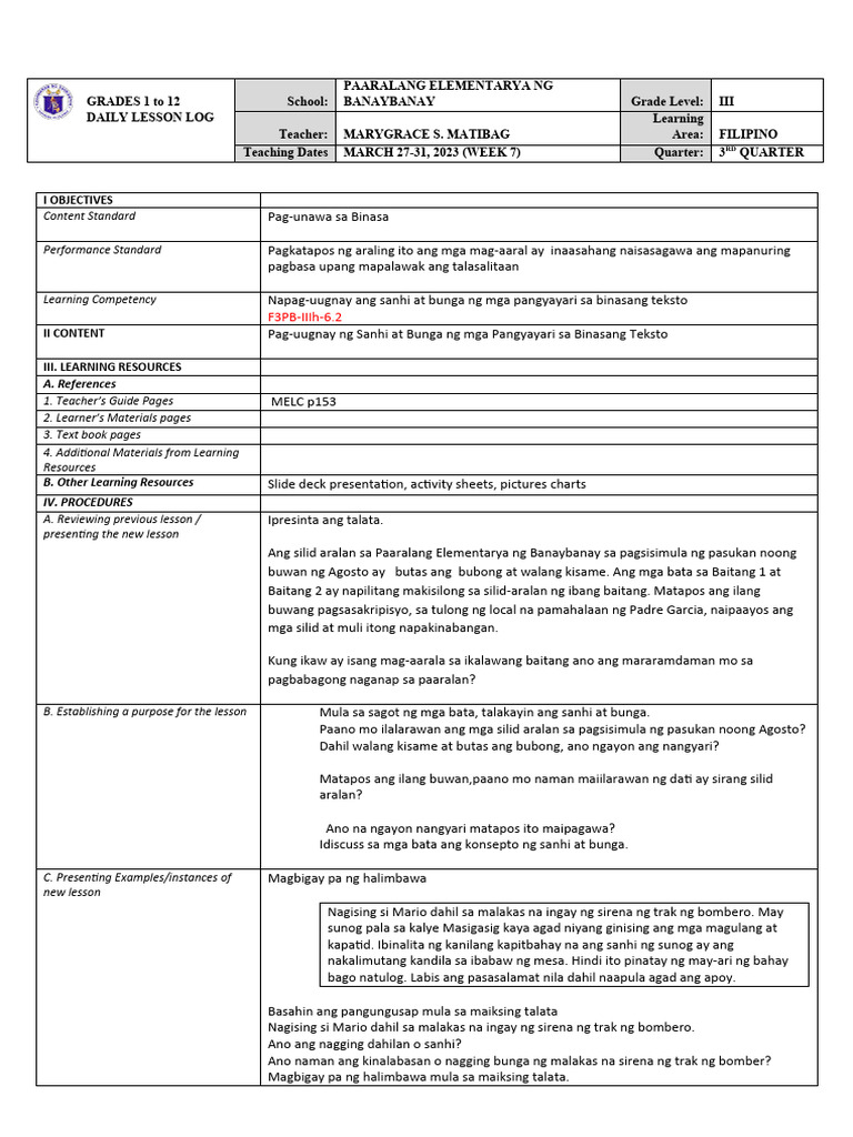 Pag-Uugnay NG Sanhi at Bunga NG Mga Pangyayari Sa Binasang Teksto | PDF