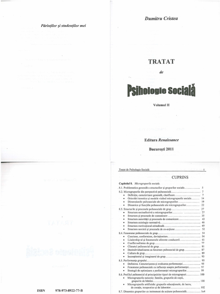 Dumitru Cristea Tratate de Psihologie Sociala Volumul Iipdf | PDF