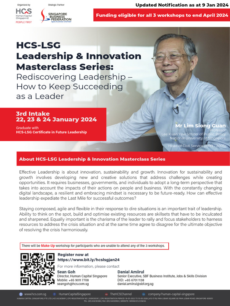 HCS-LSG Leadership & Innovation Masterclass - Jan2024 (Updated) | PDF
