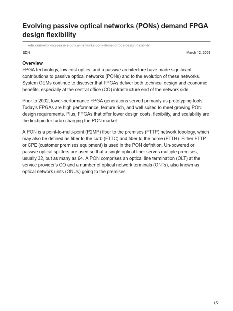 Evolving Passive Optical Networks PONs Demand FPGA Design Flexibility ... Evolving Passive Optical Networks PONs Demand FPGA Design Flexibility ...