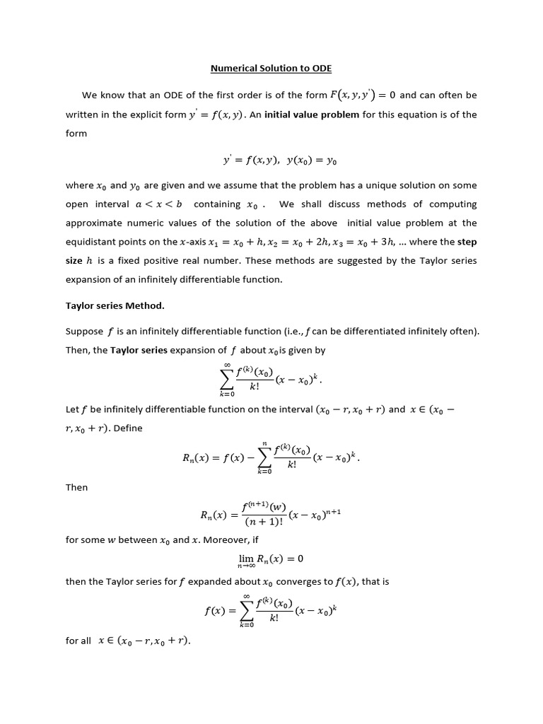 Taylor Series Method, Euler's Method and Modified Euler's Method | PDF | Ordinary Differential ...