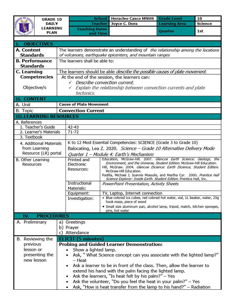 LP 1Q Convection Current | PDF | Plate Tectonics | Convection