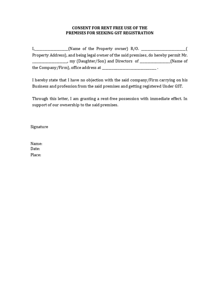 Consent For Rent Free Use Format Pvt-3 | PDF | Law