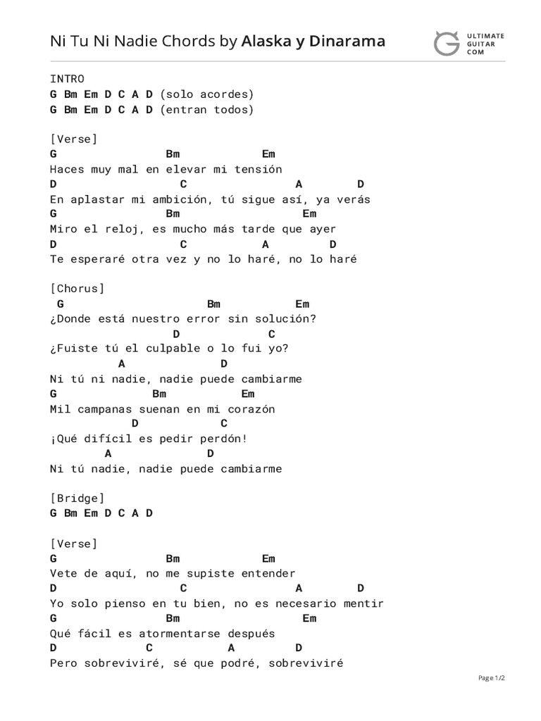 Ni Tu Ni Nadie - Alaska y Dinarama | PDF