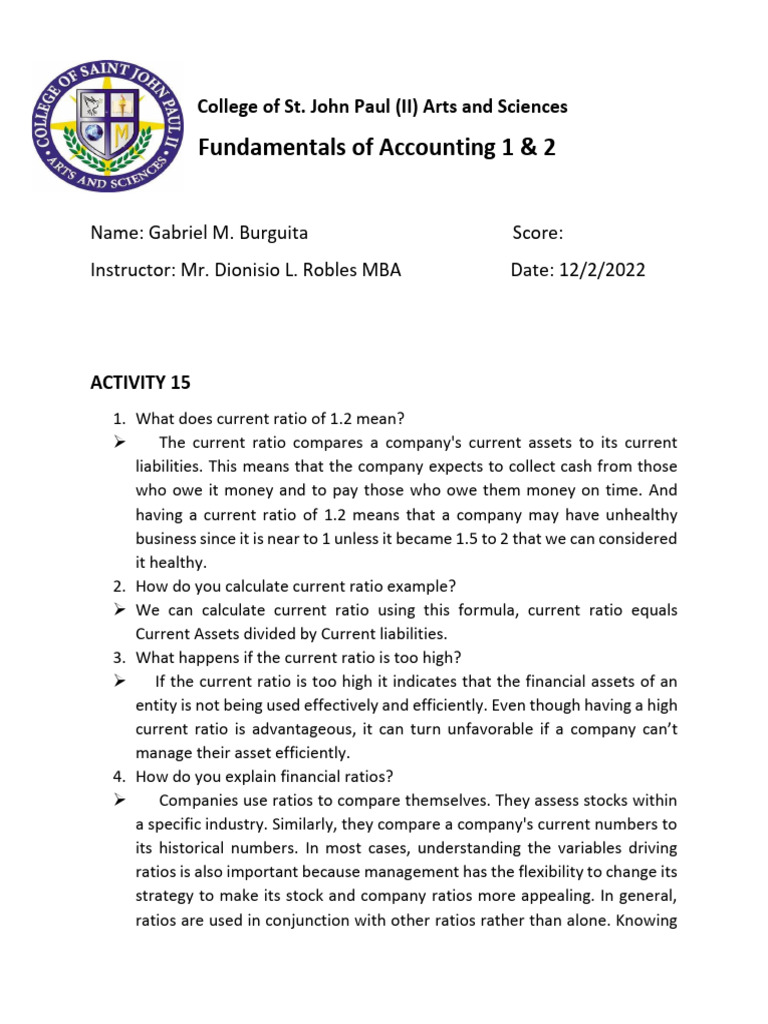 Financial Acctg Act-15 Burguita | PDF | Ratio | Financial Ratio