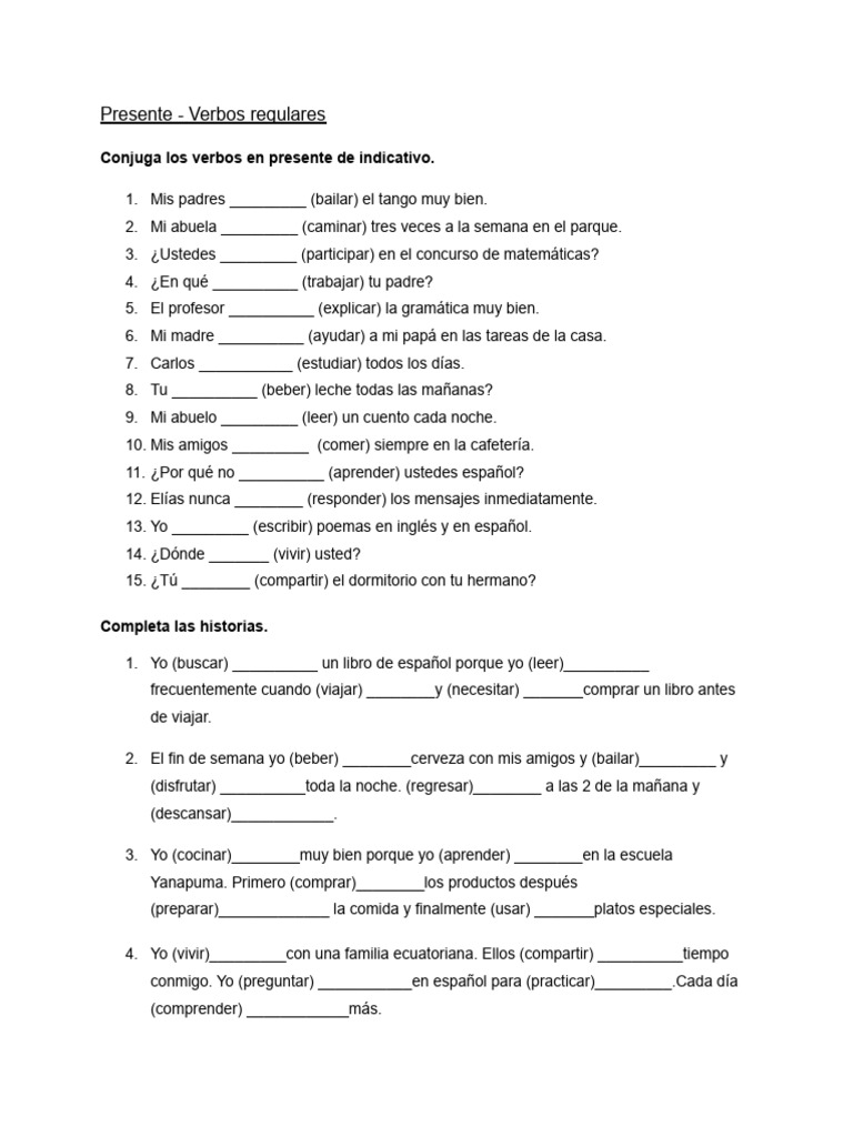 Presente - Verbos Regulares | PDF