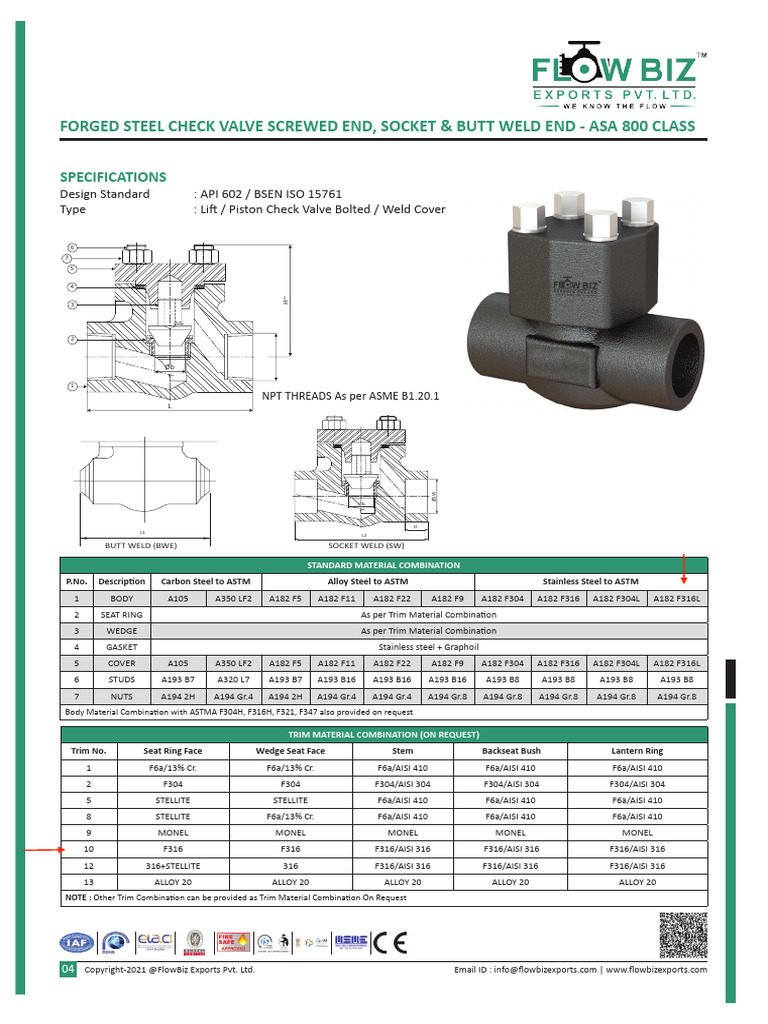 FlowBiz-FORGED-STEEL-CHECK-VALVE 800 Class | PDF | Valve | Mechanical ...