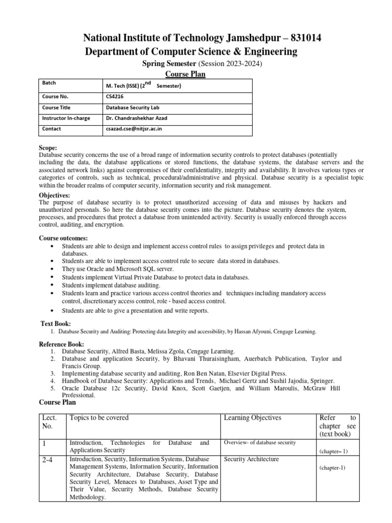 Database Security Course Handout 2023 | PDF | Databases | Information Security