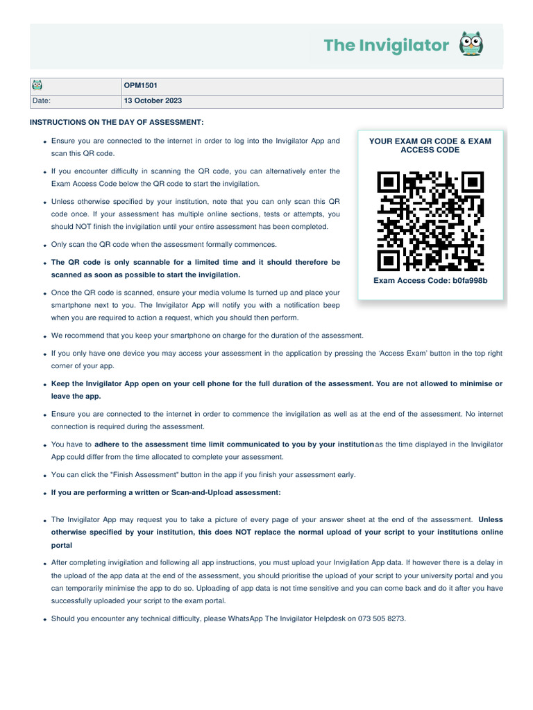 QR Code and Student Instruction document-OPM1501 | PDF | Qr Code ...
