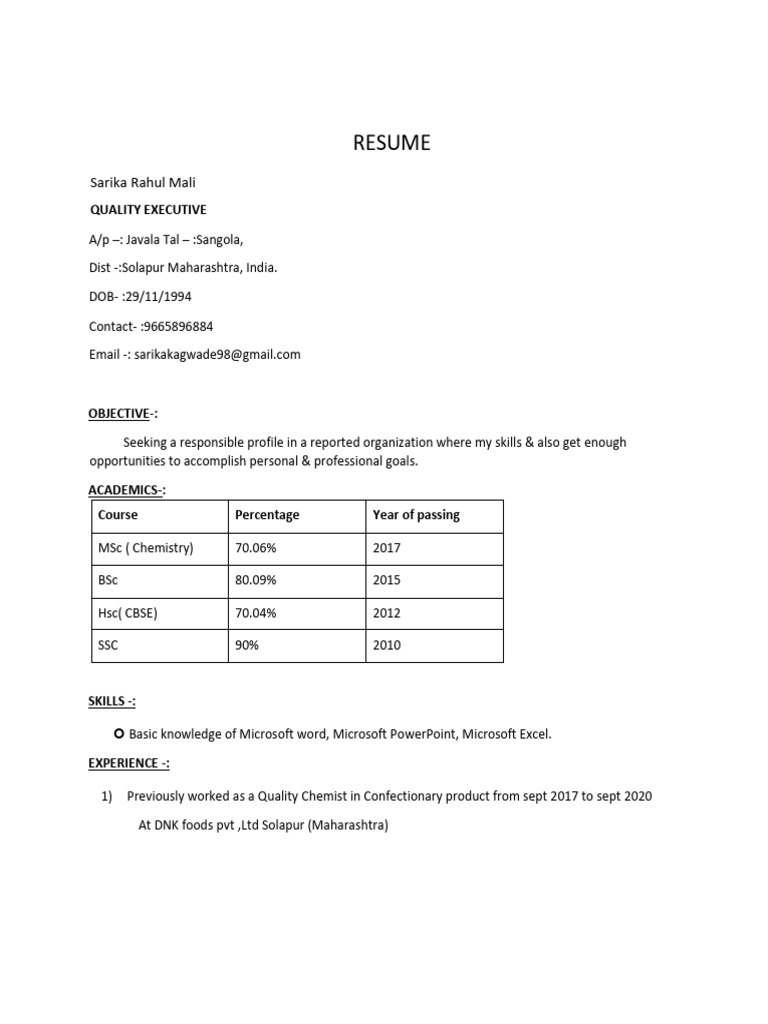 Sarika Mali Resume | PDF