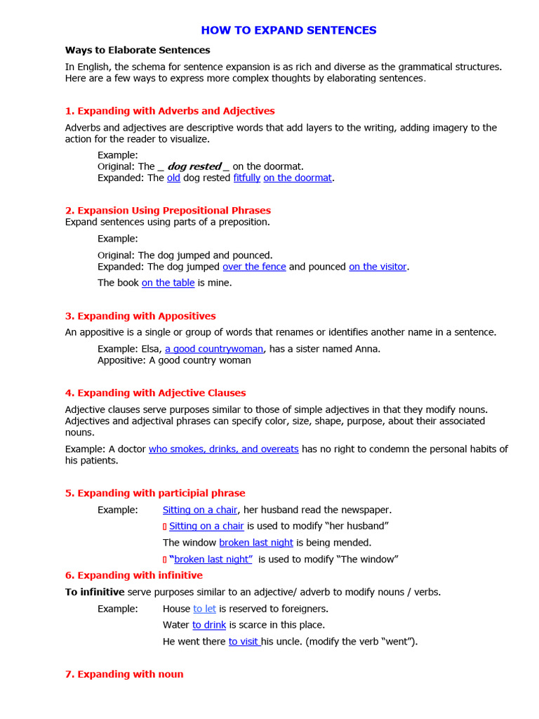 How To Expand Sentences | PDF | Adverb | Adjective