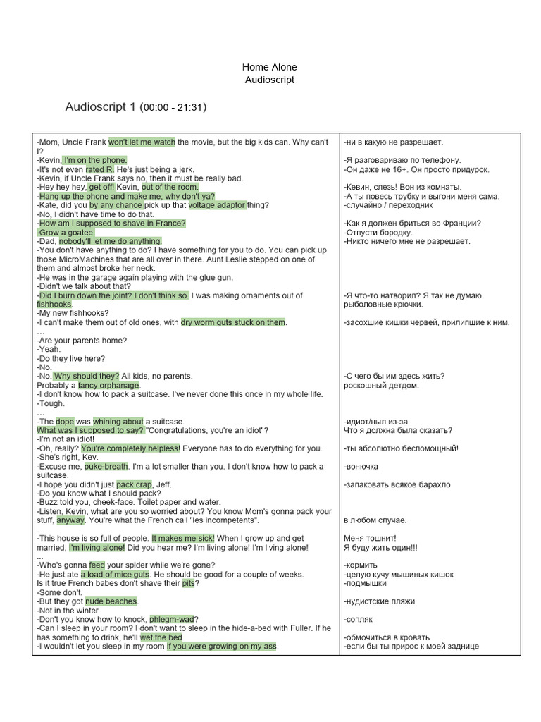 Home Alone Audioscript | PDF