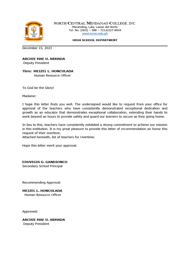 Overtime Letter | PDF