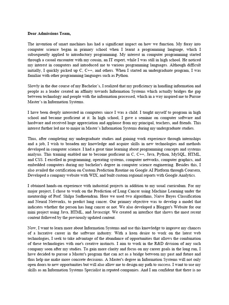 Cholleti Varun Teja-MS-Is SOP | PDF | Computer Programming ...