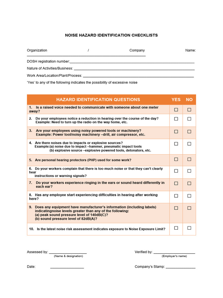 Noise Hazard Identification Checklists | PDF | Noise | Hazards