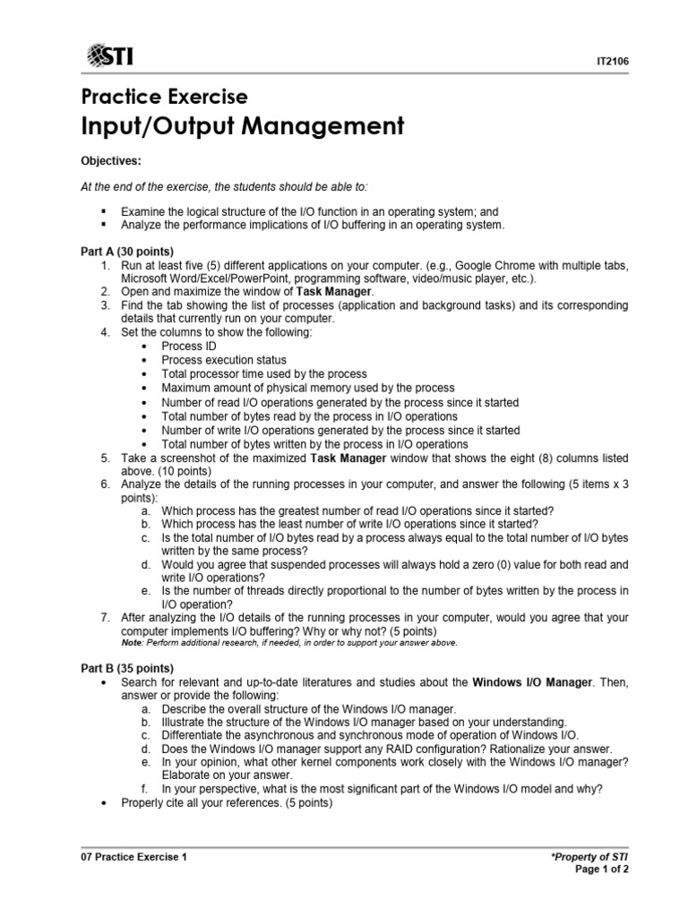 07 Practice Exercise 1 | PDF | Process (Computing) | Input/Output