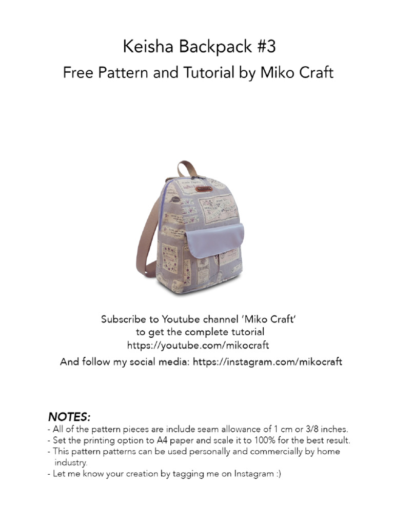 Keisha Backpack #3 - Free Pattern and Tutorial by Miko Craft | PDF