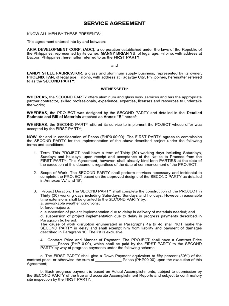 Service Agreement Template | PDF | Civil Law (Legal System) | Government