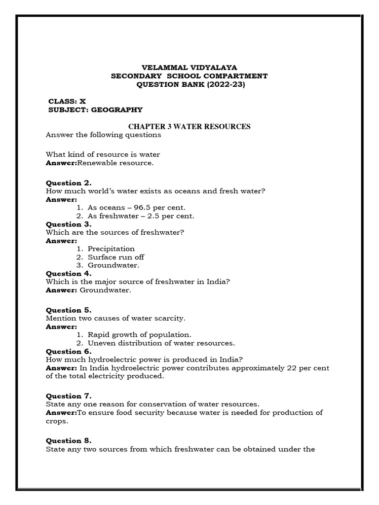 Class 10 Water Resources Q&A Guide | PDF | Dam | Water Resources