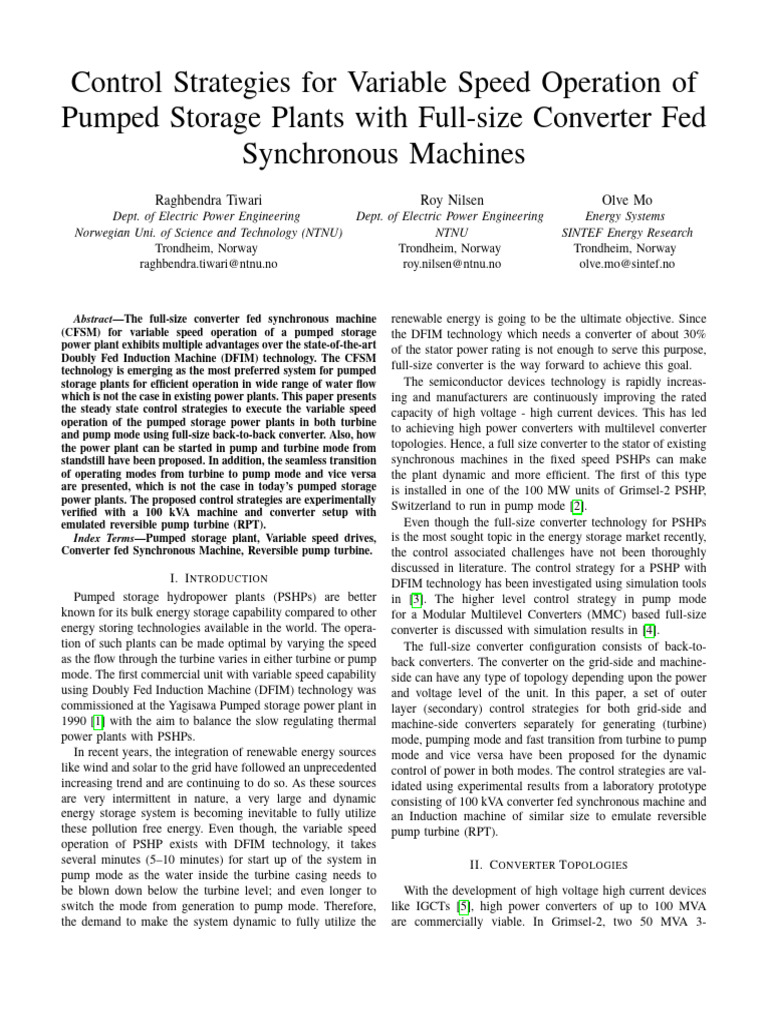 5 ECCE-2021 Control Strategies For Variable Speed Operation of PSHP With Fullsize CFSM | PDF ...