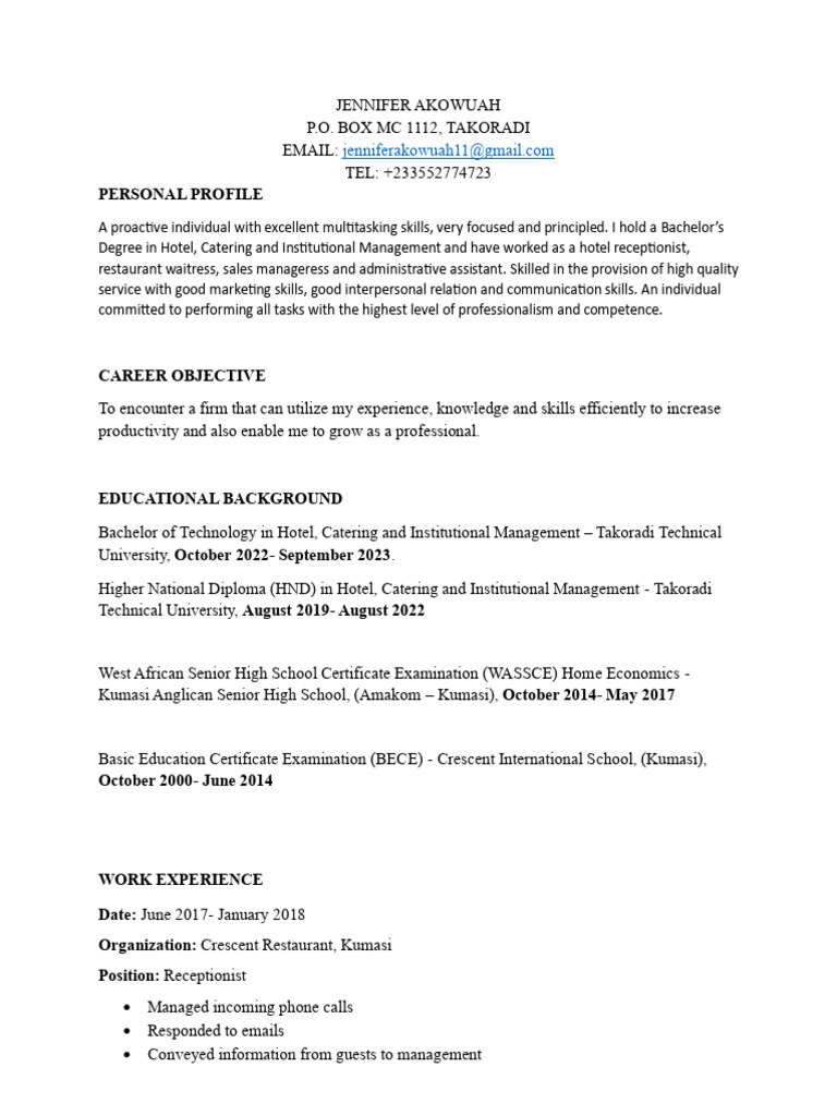 Jennifer Akowuah CV | PDF | Business