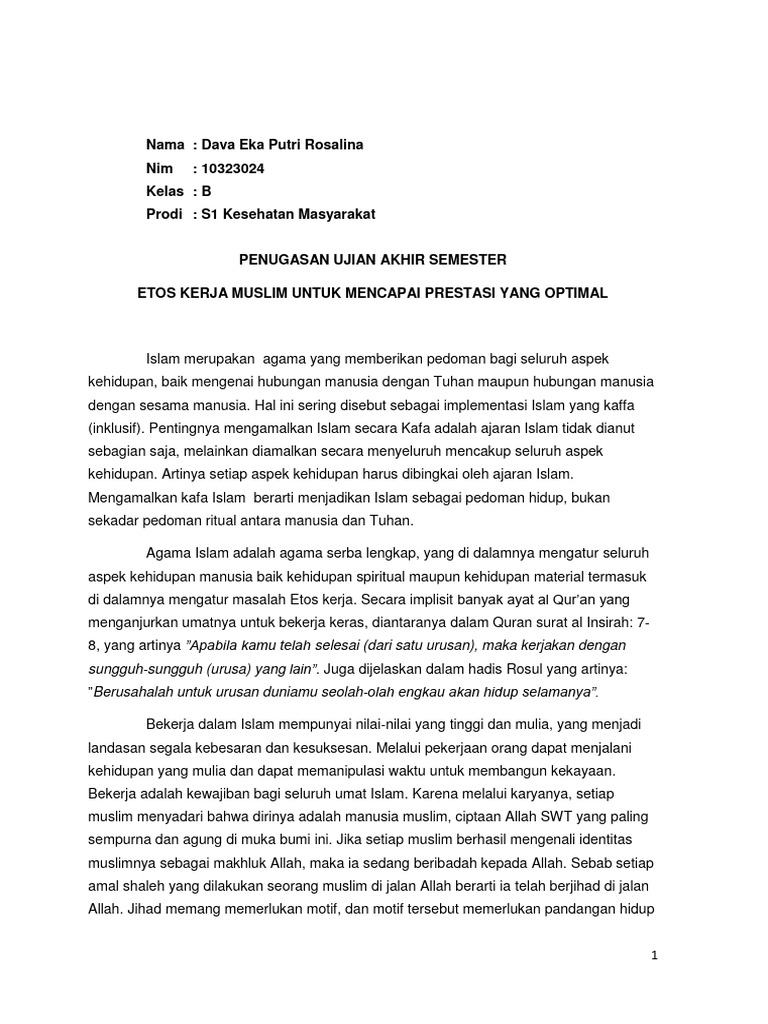 Tugas UAS PAI 2024 - S1 KESMAS - 10323024 - Dava Eka Putri Rosalina | PDF