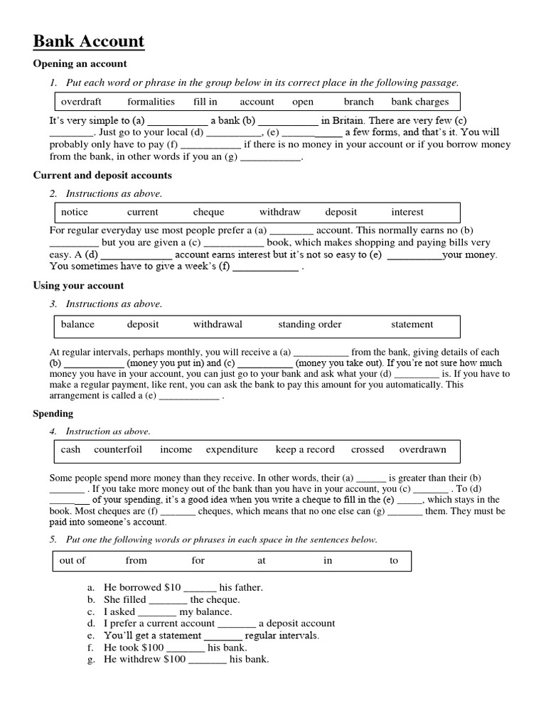 Bank Account-READING PRACTICE | PDF | Banks | Money