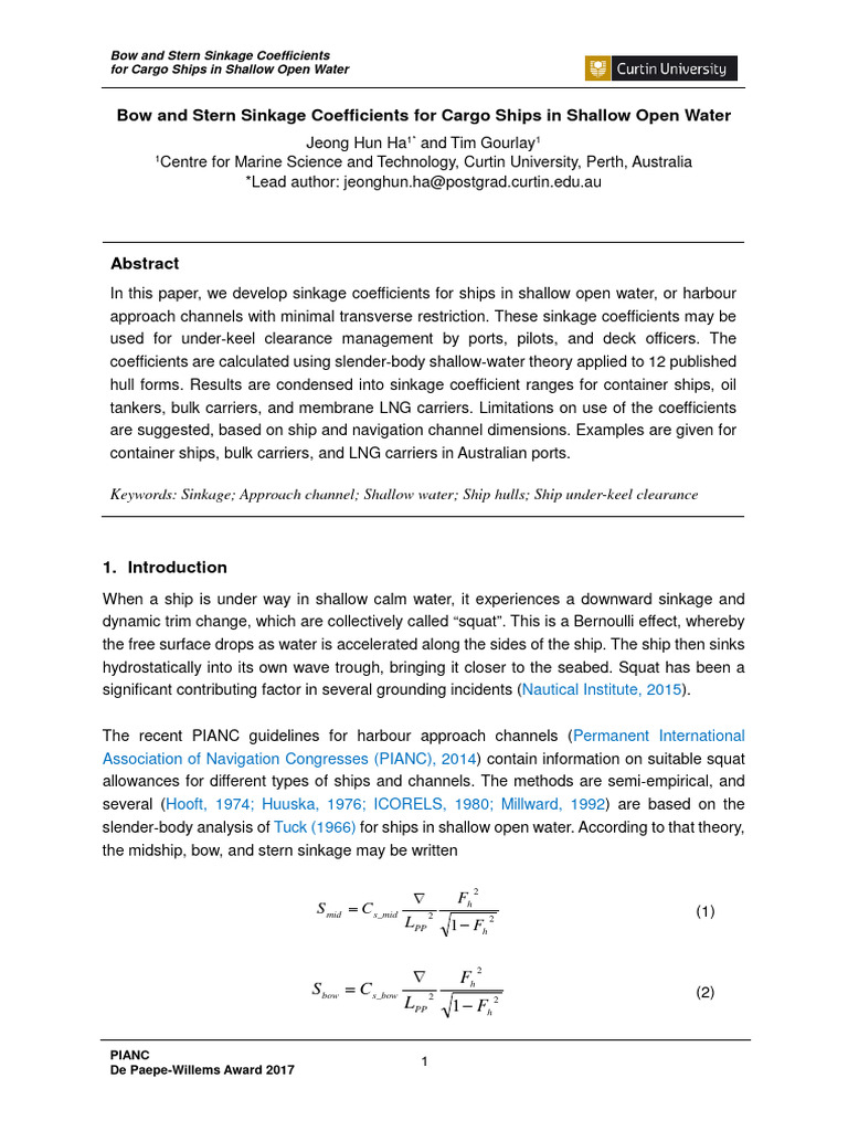 Bow and Stern Sinkage Coefficients For Cargo Ships in Shallow Open ...