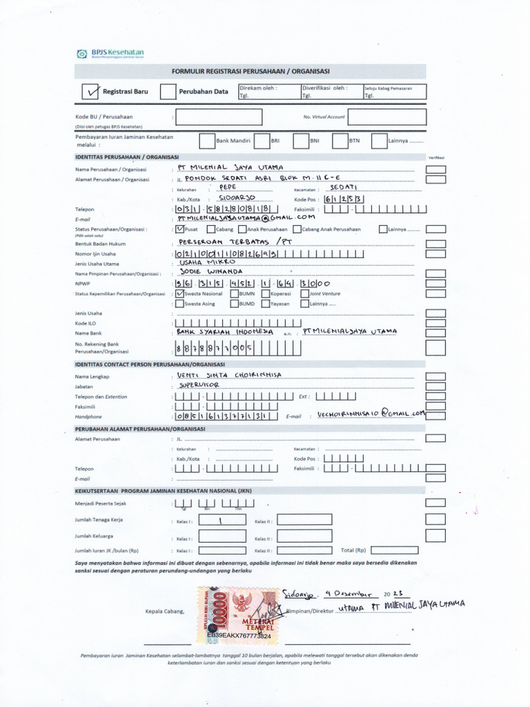 Form Registrasi Bpjs Kesehatan | PDF