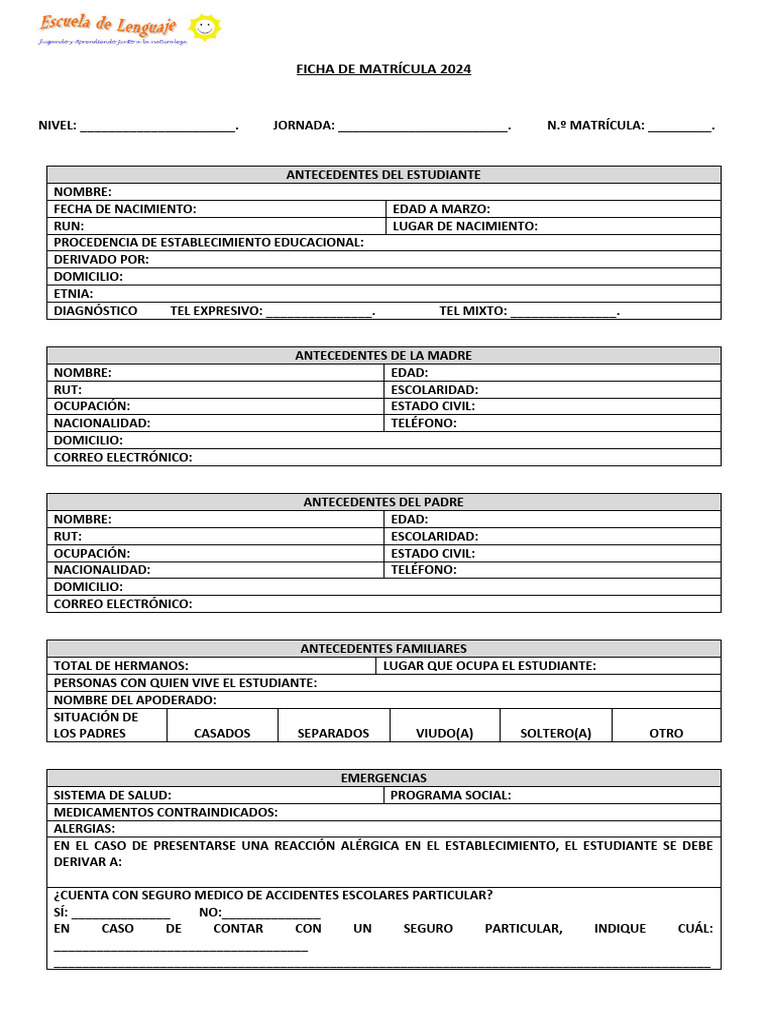 Formato FICHA MATRICULA 2024 | PDF