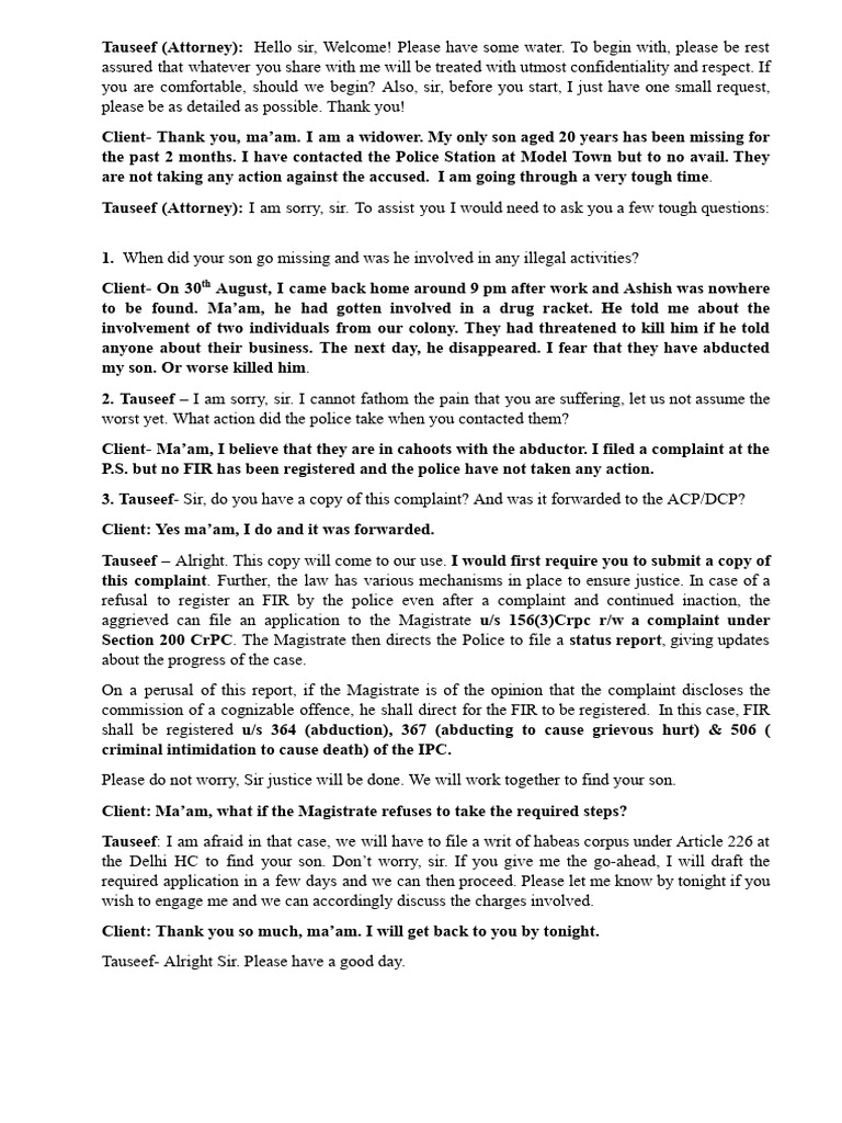 Script - Client Counselling | PDF | Judiciaries | Criminal Law