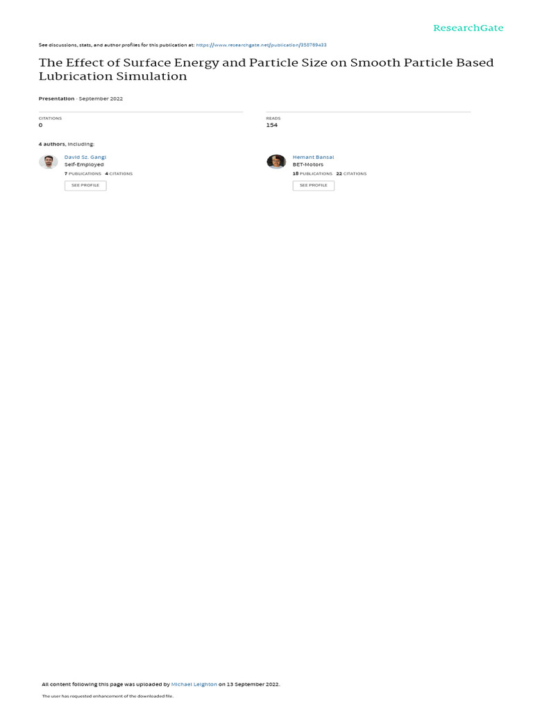 The Effect of Surface Energy and Particle Size On Smooth Particle Based ...