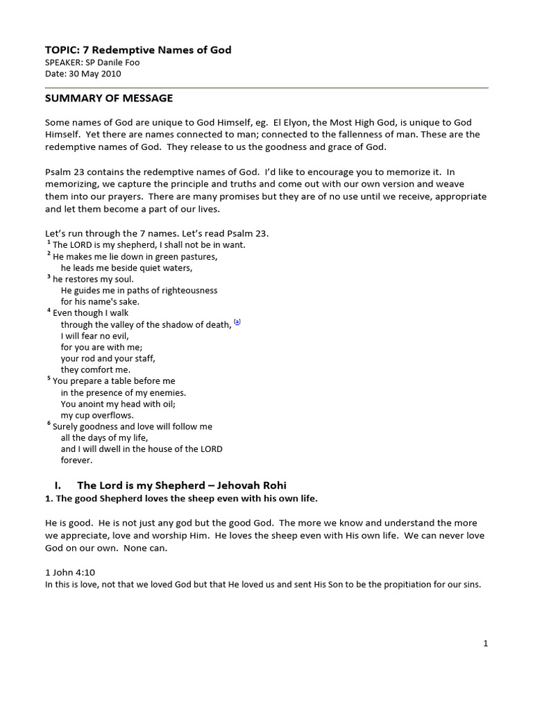 7 Redemptive Names of God Notes1 | PDF | Abraham | Isaac
