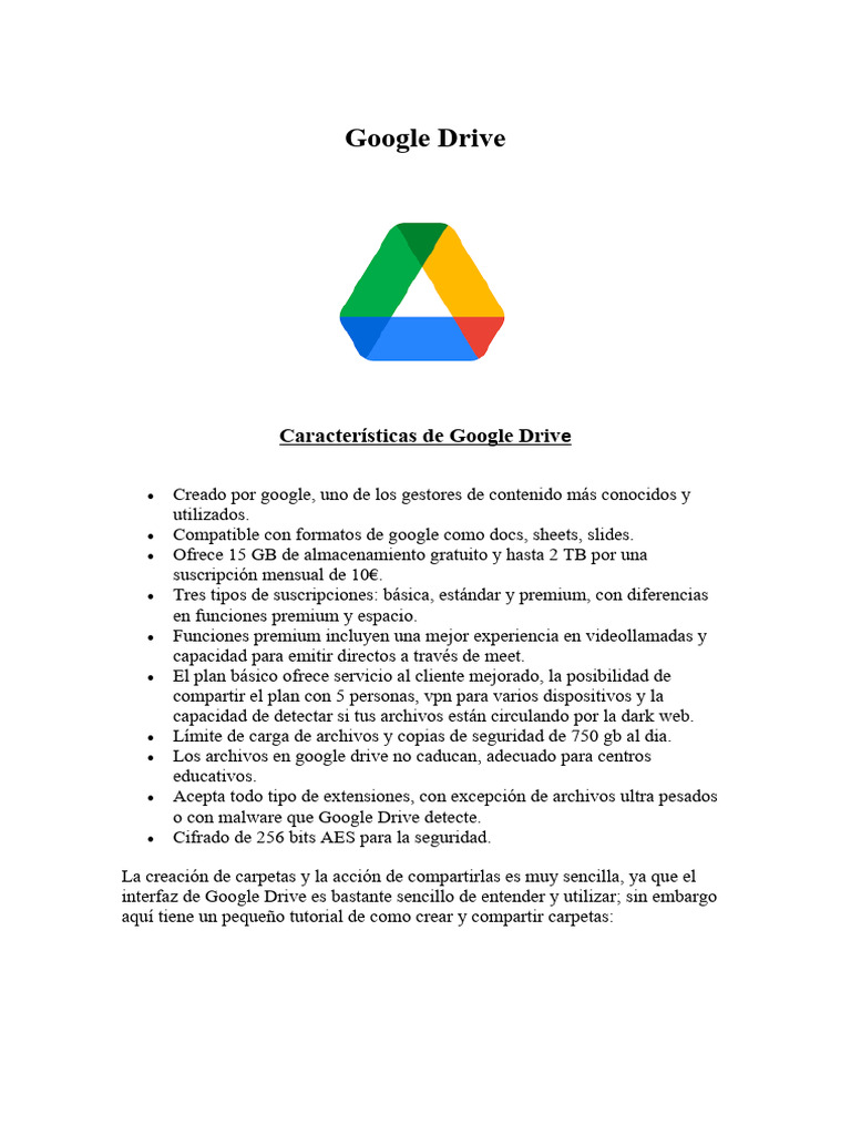 Características y Planes de Google Drive | PDF