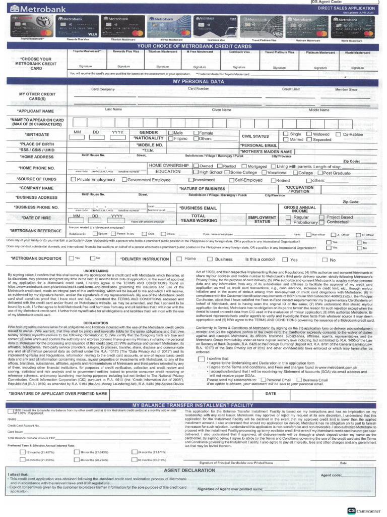 New Metrobank Application Form Front 11 | PDF