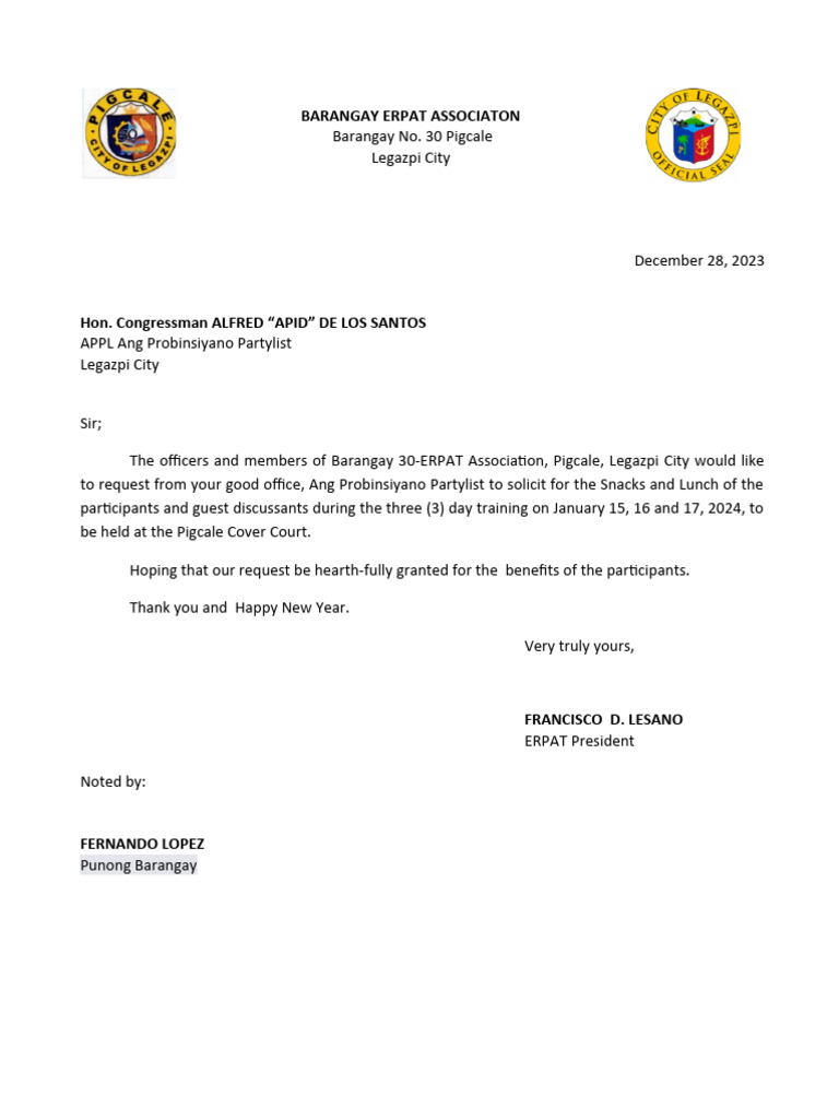 Solicitation Letter '1 | PDF | Philippines | Christmas