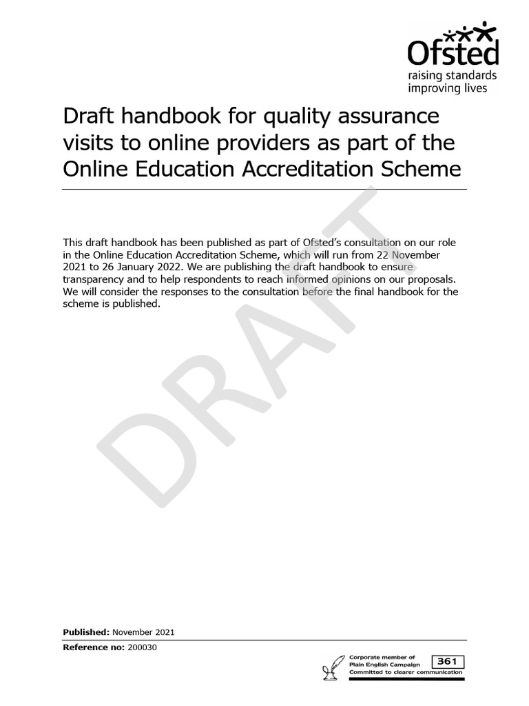 Draft Handbook For Quality Assurance Visits To Online Providers As Part ...