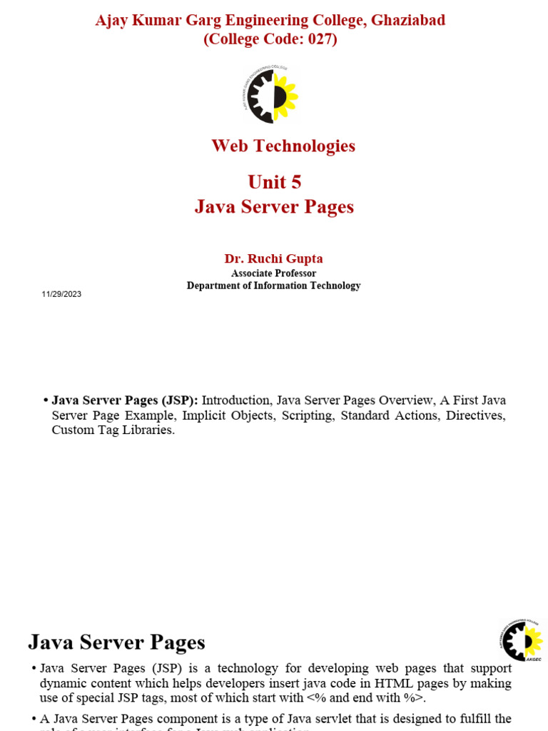 U 5 JSP | PDF | Dynamic Web Page | Java (Programming Language) U 5 JSP | PDF | Dynamic Web Page | Java (Programming Language)
