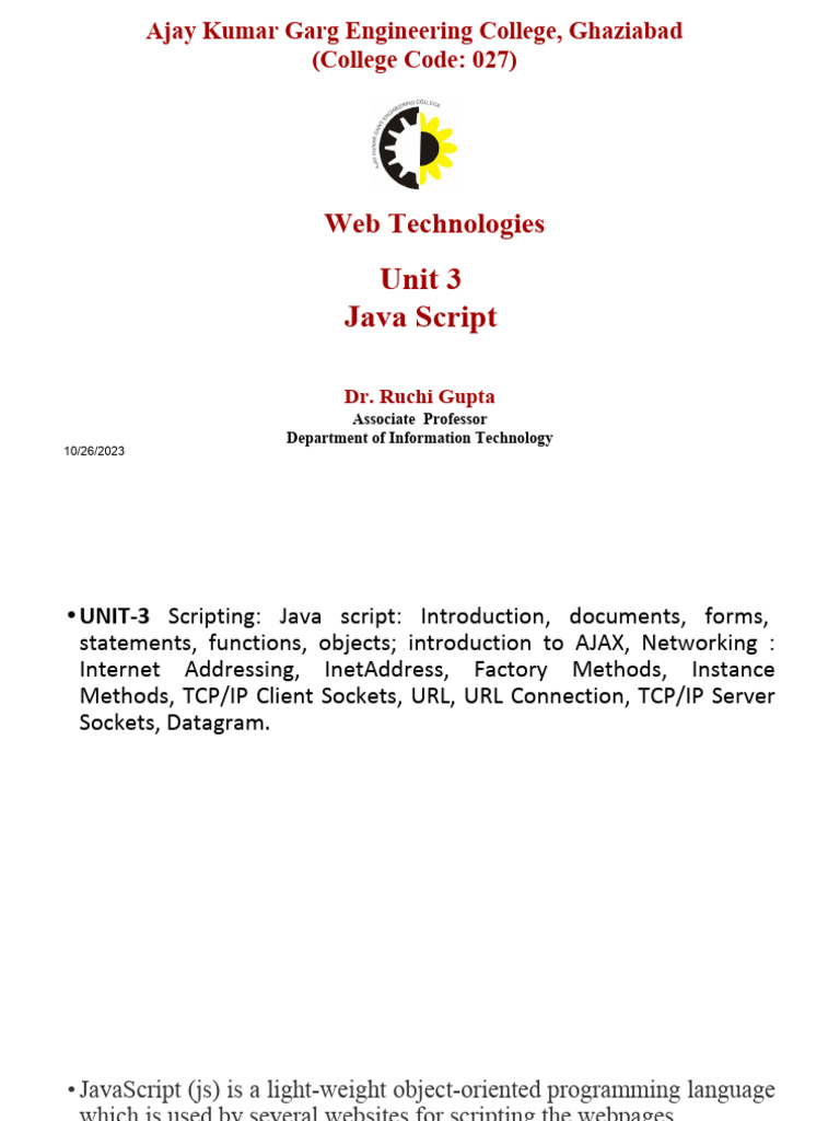 Unit 3 Java Script: Web Technologies | PDF | World Wide Web | Internet & Web