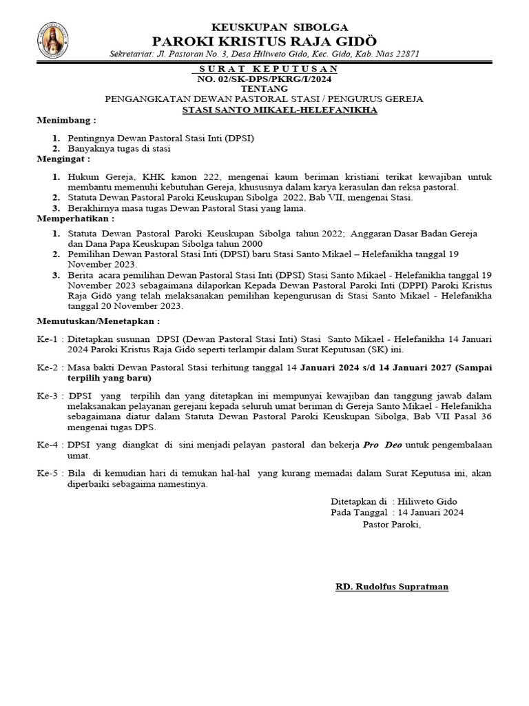 Pengangkatan DPSI St. Mikael 2024 | PDF