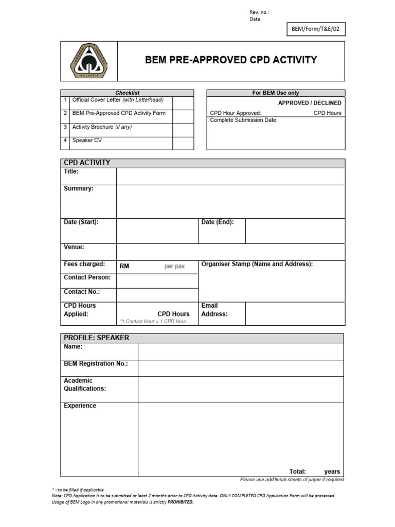 Pre-Approved CPD Activity Form | PDF