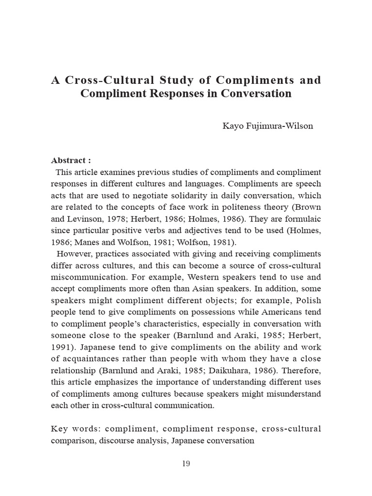 A Cross-Cultural Study of Compliments and Compliment Responses in Conversation | PDF | Japanese ...