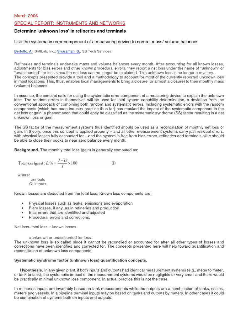 Determine 'Unknown Loss' in Refineries and Terminals | PDF | Errors And ...
