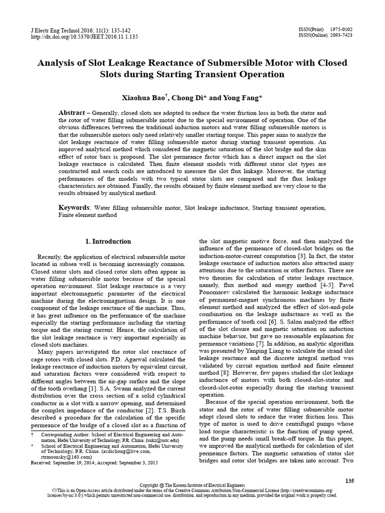 Analysis of Slot Leakage Reactance of Submersible Motor With Closed ...