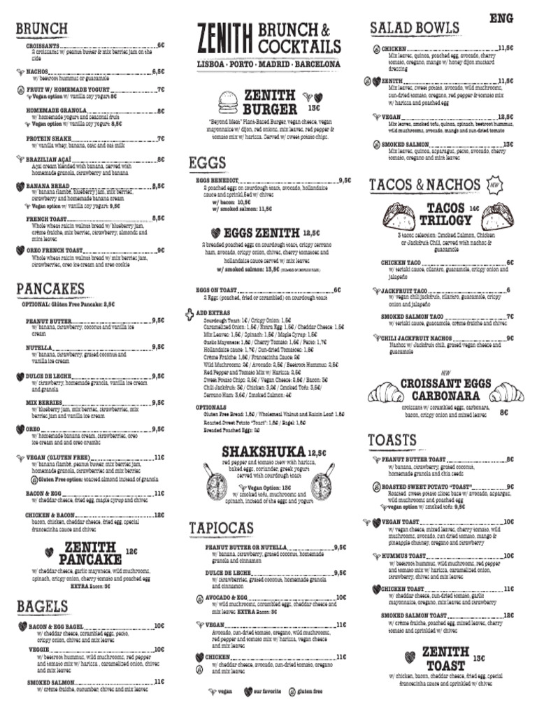 Menu Zenith Es Eng | PDF | Pancake | Sauce