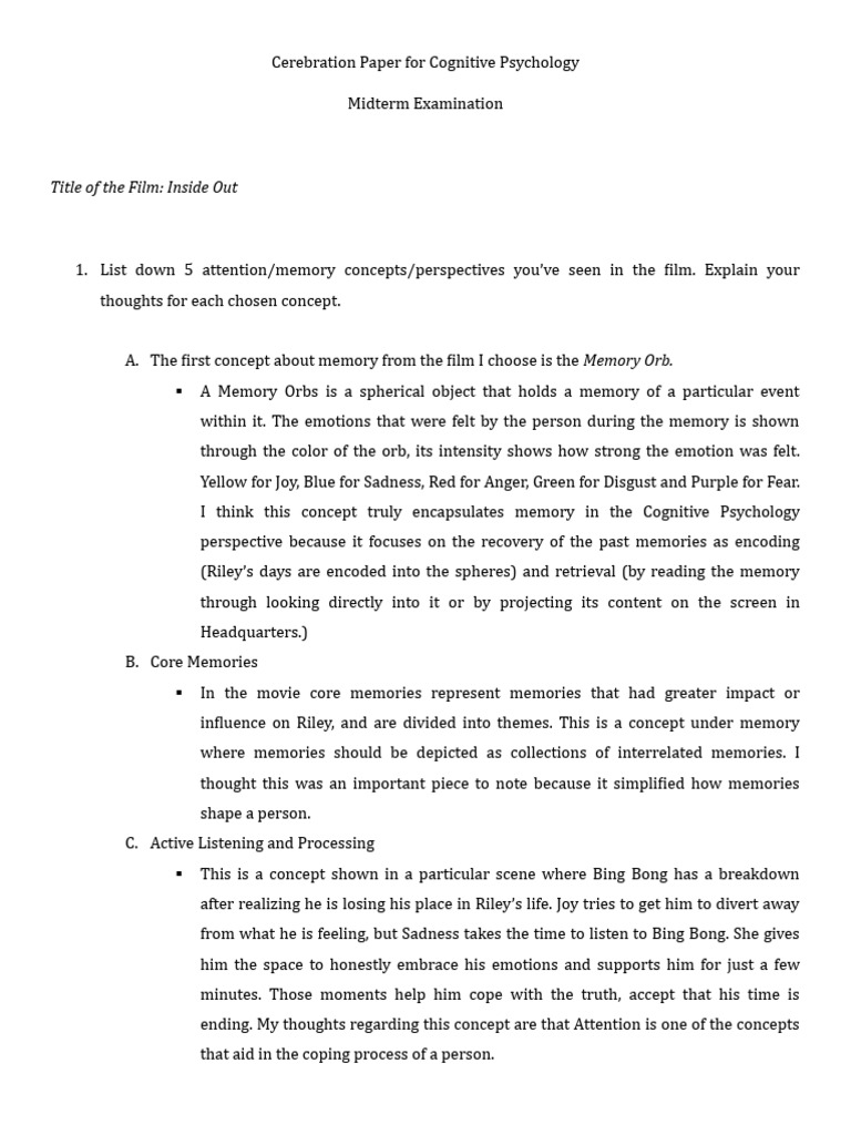 Cerebration Paper For Cognitive Psychology | PDF | Memory | Emotions