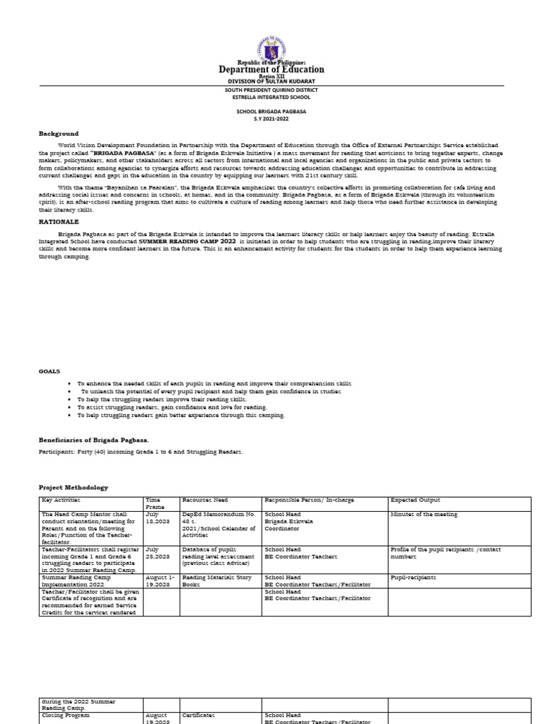 Brigada Pagbasa Accomplishment Report - Eis | PDF | English Language ...
